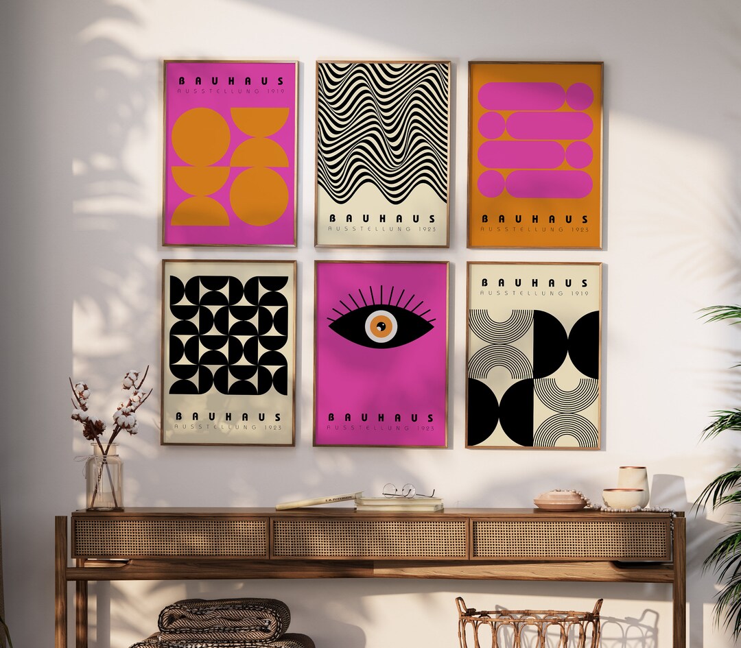 Orange Pink Bauhaus Set of 6 - Colorful Prints - Maximalism Decor ...