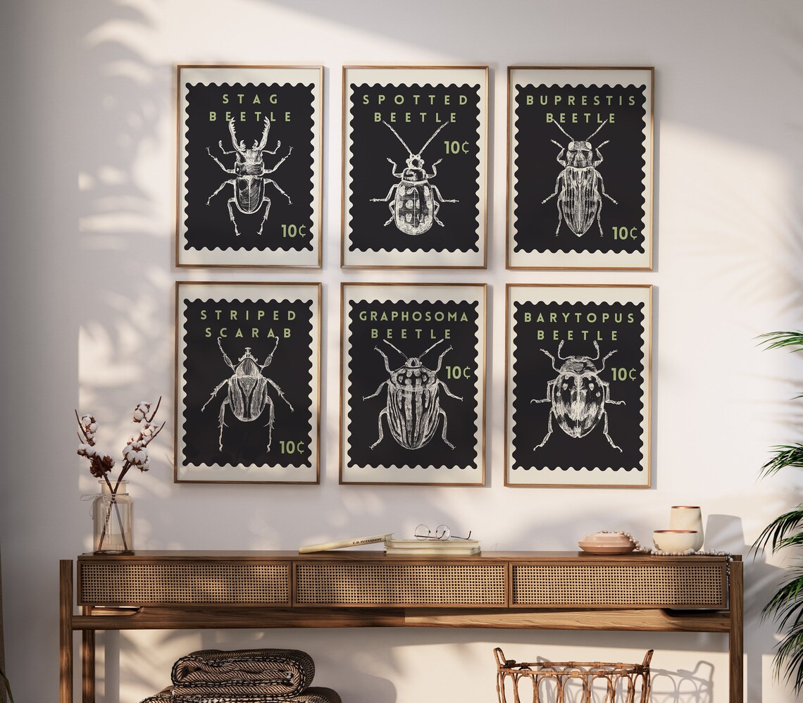 Stamp Art Set of 6 Dark Maximalist Prints Maximalism Decor Botanical ...