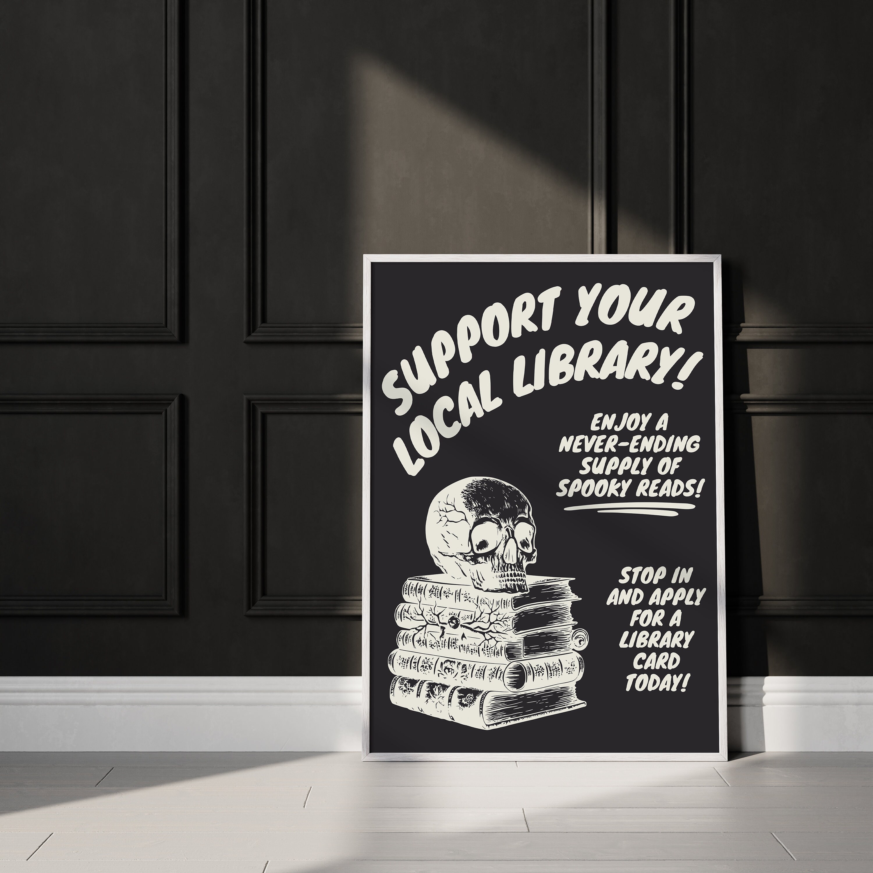 Support Your Local Library Print, Spooky Wall Art, Black and White Art ...