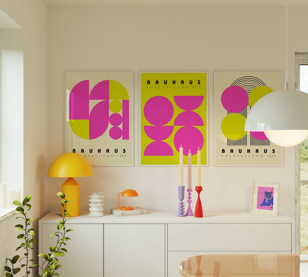 Neon Bauhaus Prints - Set of 3 - Maximalism Decor - Eclectic Gallery ...