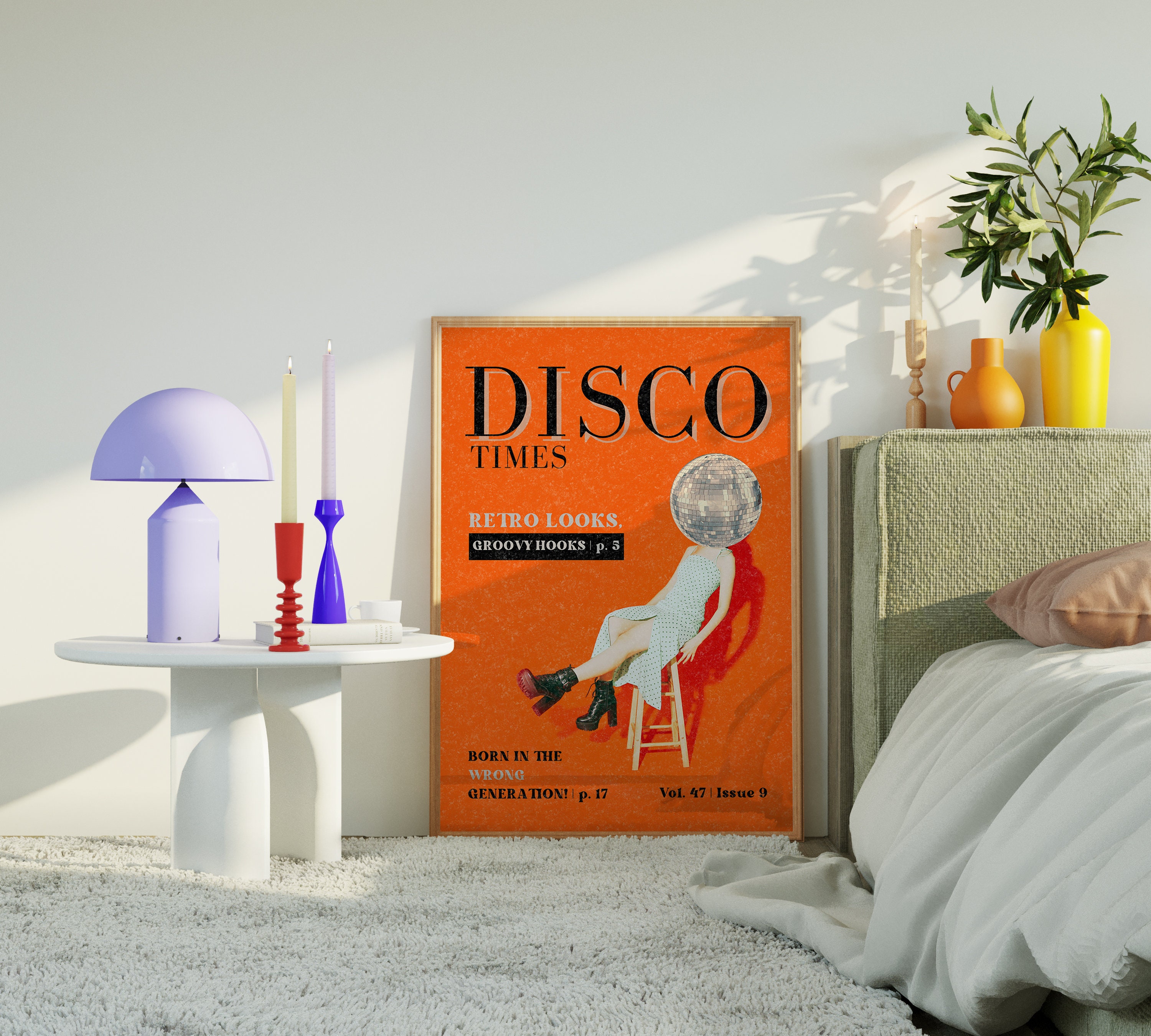 Disco Magazine Poster, Indie Room Decor, Girly Wall Art, Disco Ball ...