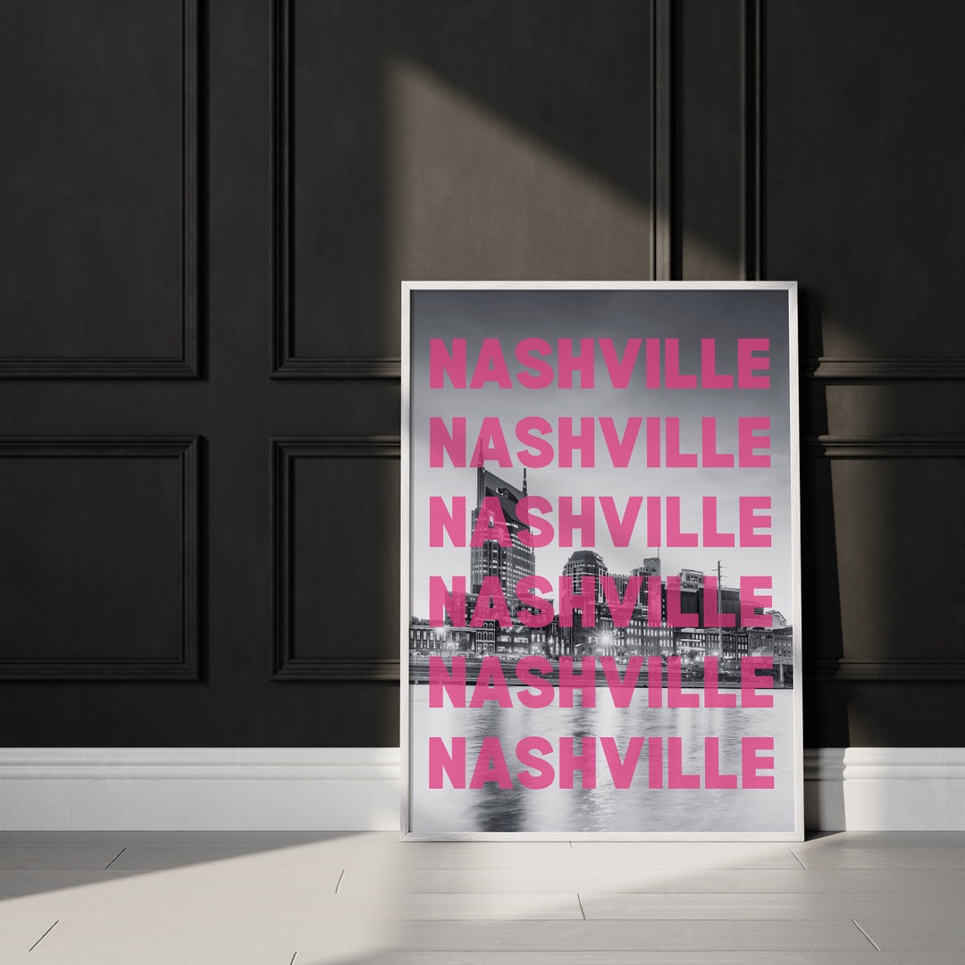 Nashville Print, City Skyline Poster, Black and White Travel Art, Girly ...