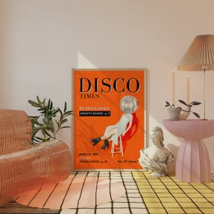 Disco Magazine Poster, Indie Room Decor, Girly Wall Art, Disco Ball ...