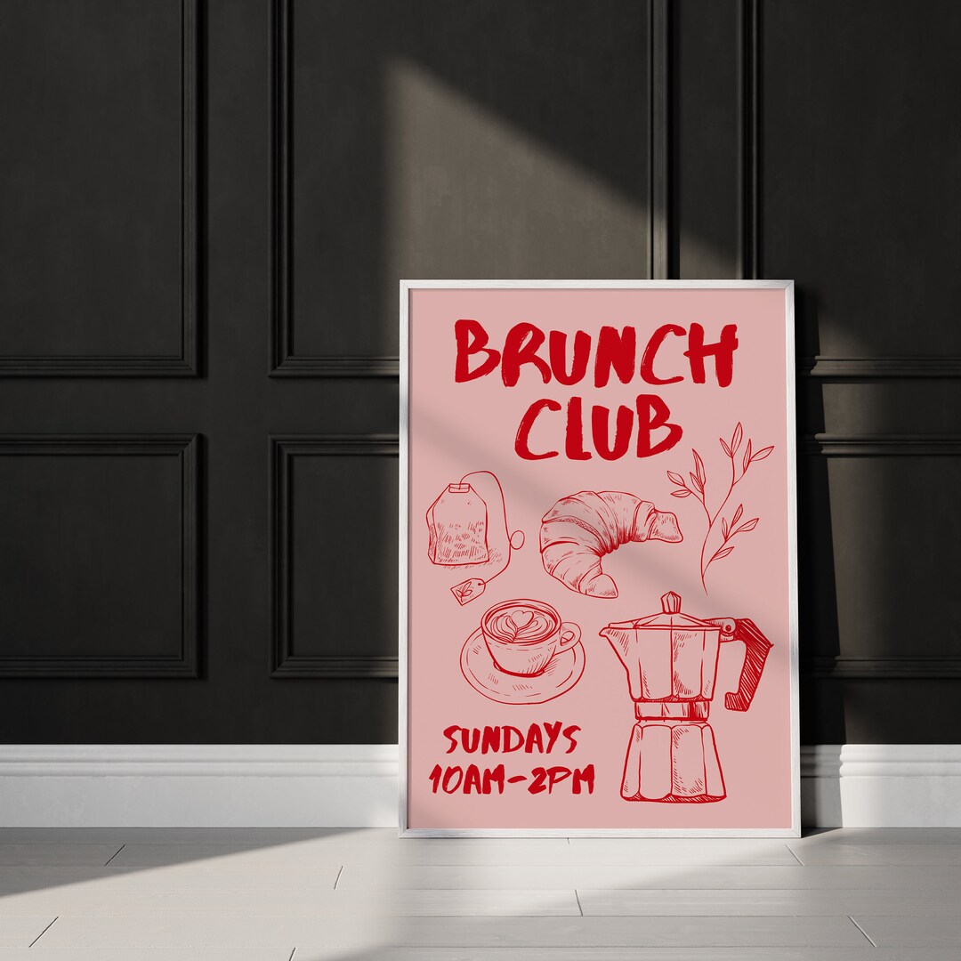 Brunch Club Print, Pink Prints, Quirky Kitchen Art, Boho Apartment ...