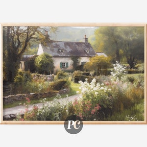 Wildflower Cottage Print Rustic Landscape Garden Wall Art English ...
