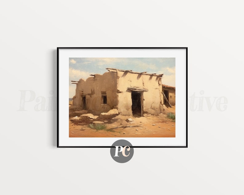Vintage Adobe Architecture Print | Western Painting | Southwestern ...