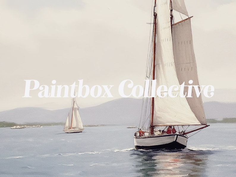 Sailboat Art Print | Vintage Seascape Wall Art | Muted Nautical Wall ...