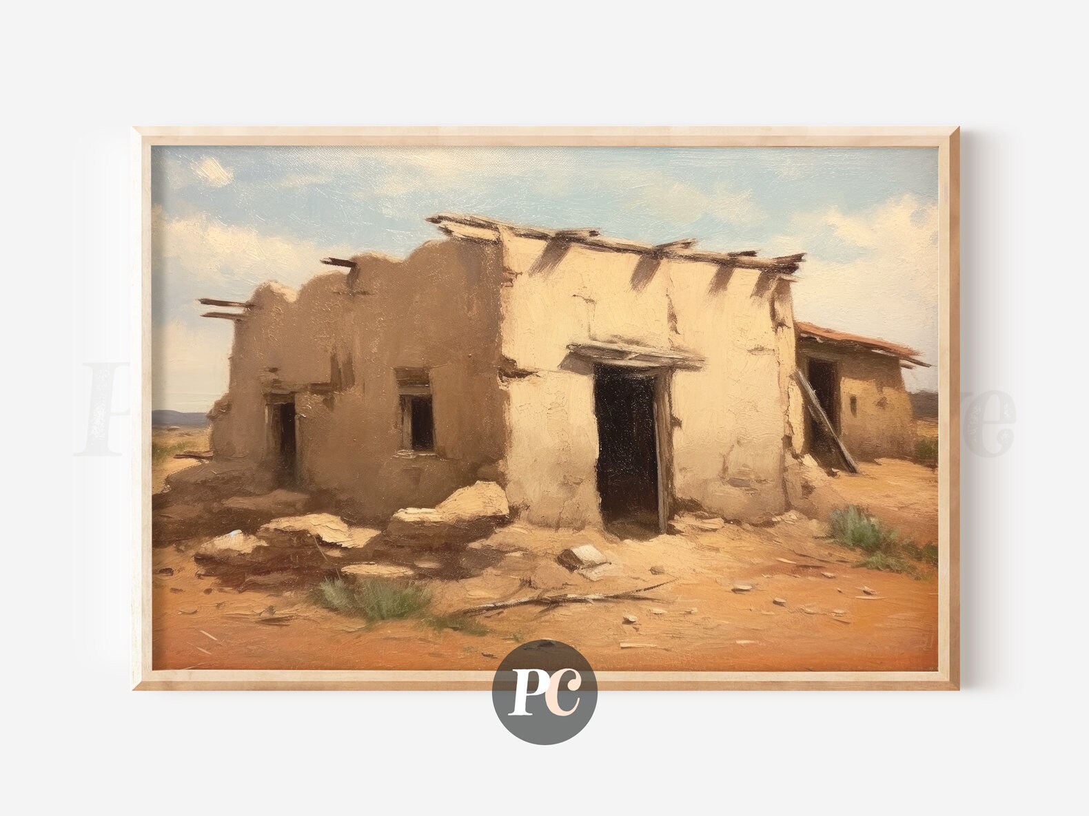 Vintage Adobe Architecture Print | Western Painting | Southwestern ...