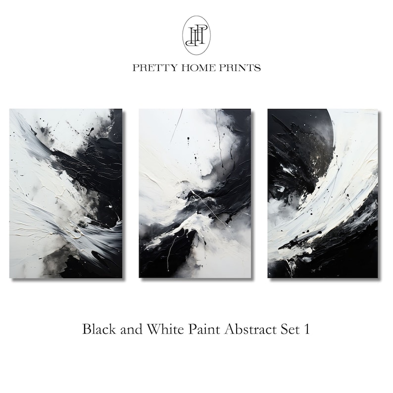 Black and White Abstract Painting Bold Artwork Digital Art - Etsy