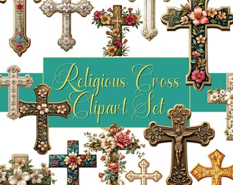 25 Easter Christian Crucifix Cross Clipart Watercolor Cross Greenery ...