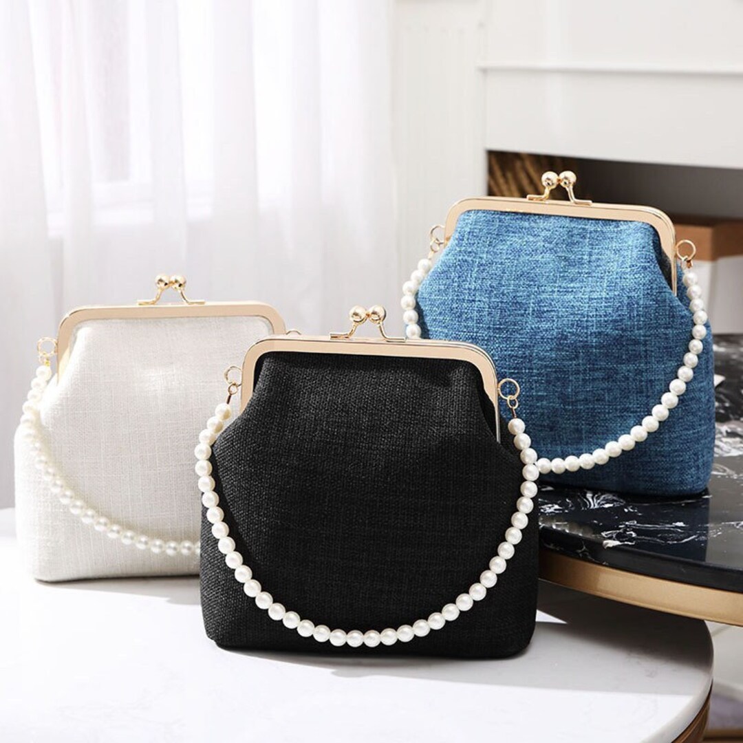 Kiss Lock Chain Strap Crossbody Mini Handbag, Cotton Purse, Women ...