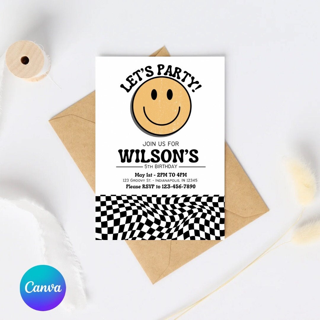Smiley Face Invitation | Editable With Canva | Digital Download - Etsy