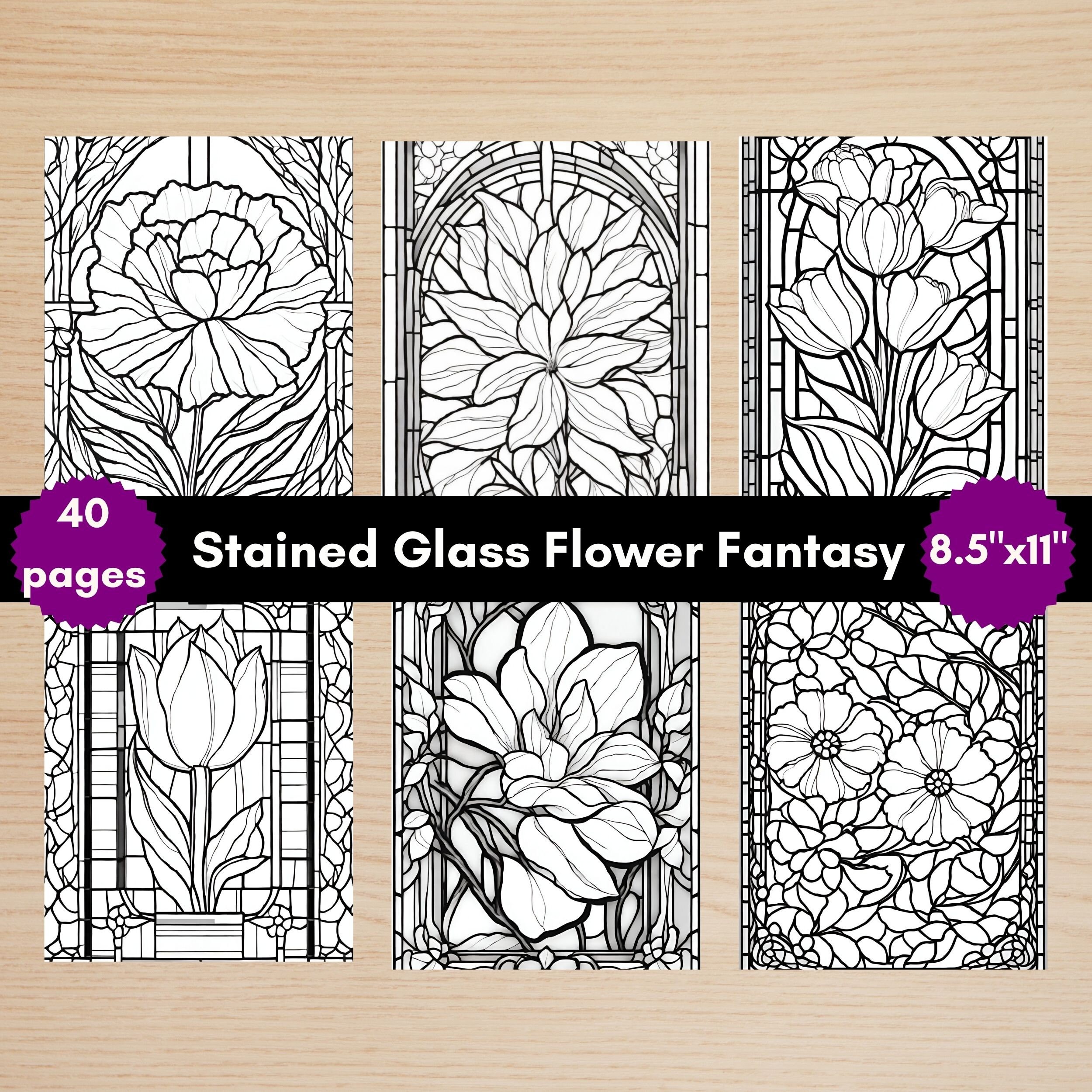 Stained Glass Flower Coloring Page, Adults and Kids Coloring Book ...