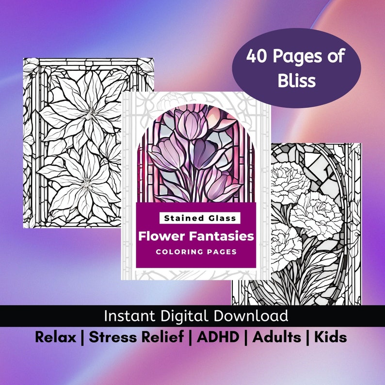 Stained Glass Flower Coloring Page, Adults and Kids Coloring Book ...