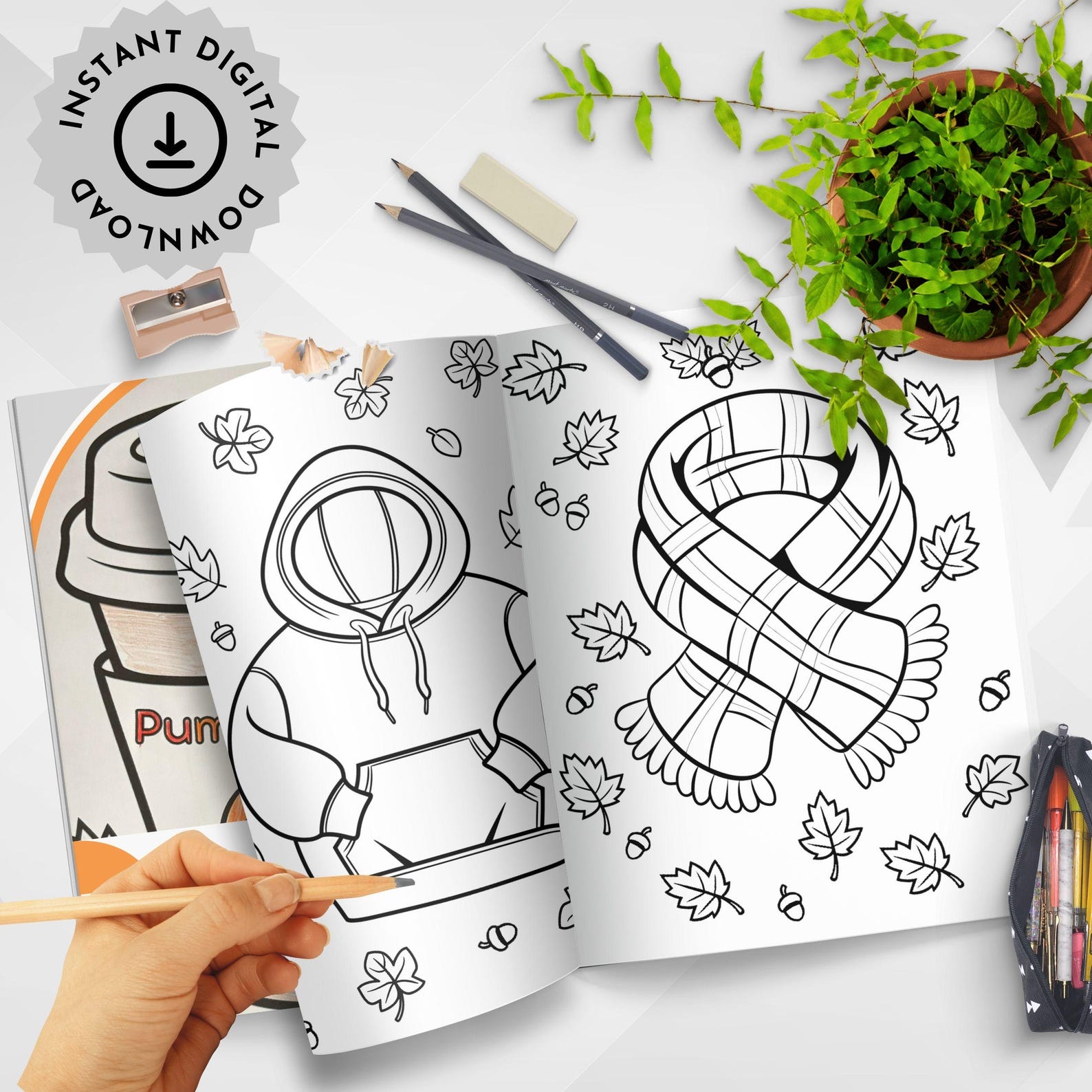 Cozy Autumn Coloring Pages, Adults Kids Colouring Book, Pumpkin Apple ...