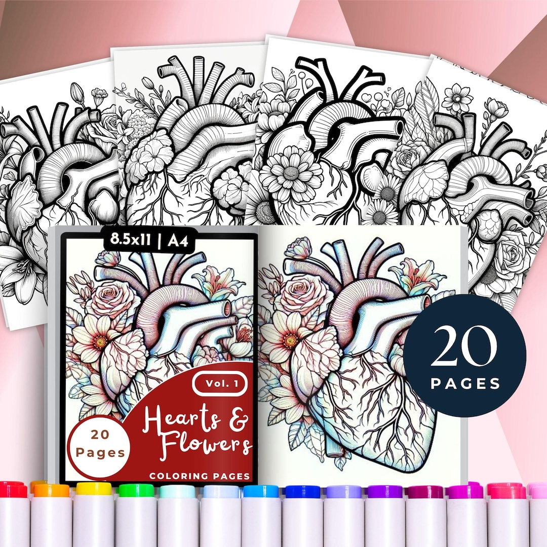 Anatomical Heart Coloring Pages, Printable Anatomy Art for Adults ...