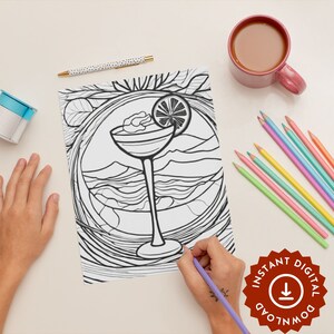 Cute Cocktail Coloring Pages, Drink Lover Fun Printable,adult Party ...