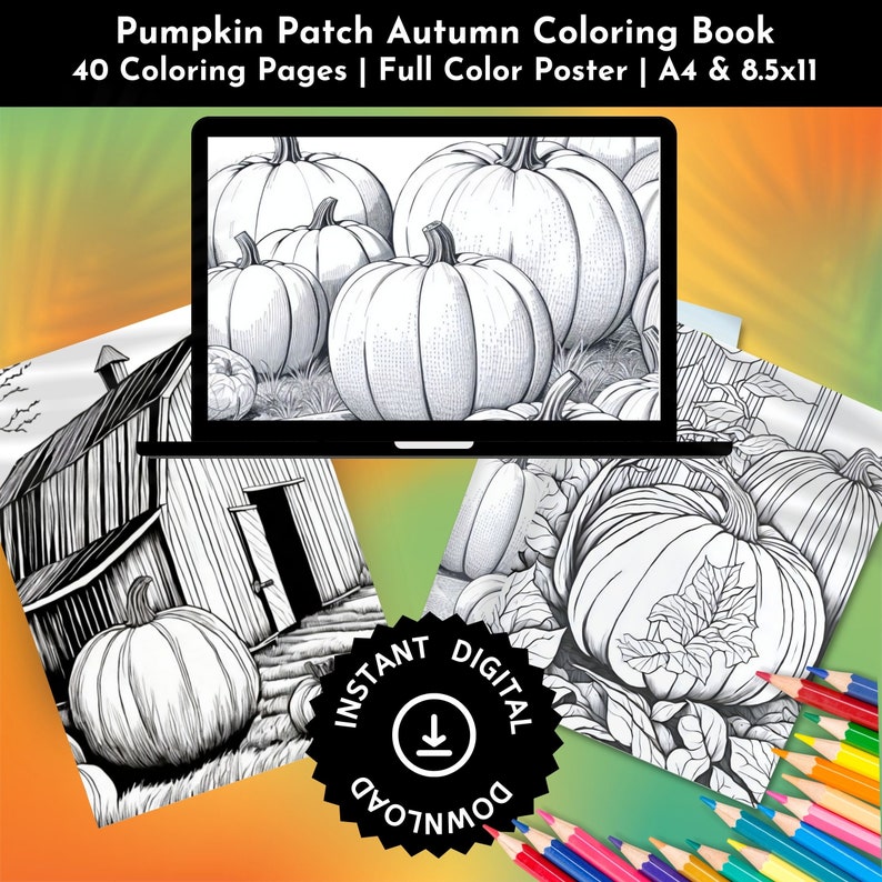 Pumpking Coloring Pages, Autumn Pumpkin Coloring Book,pumpkin Patch ...