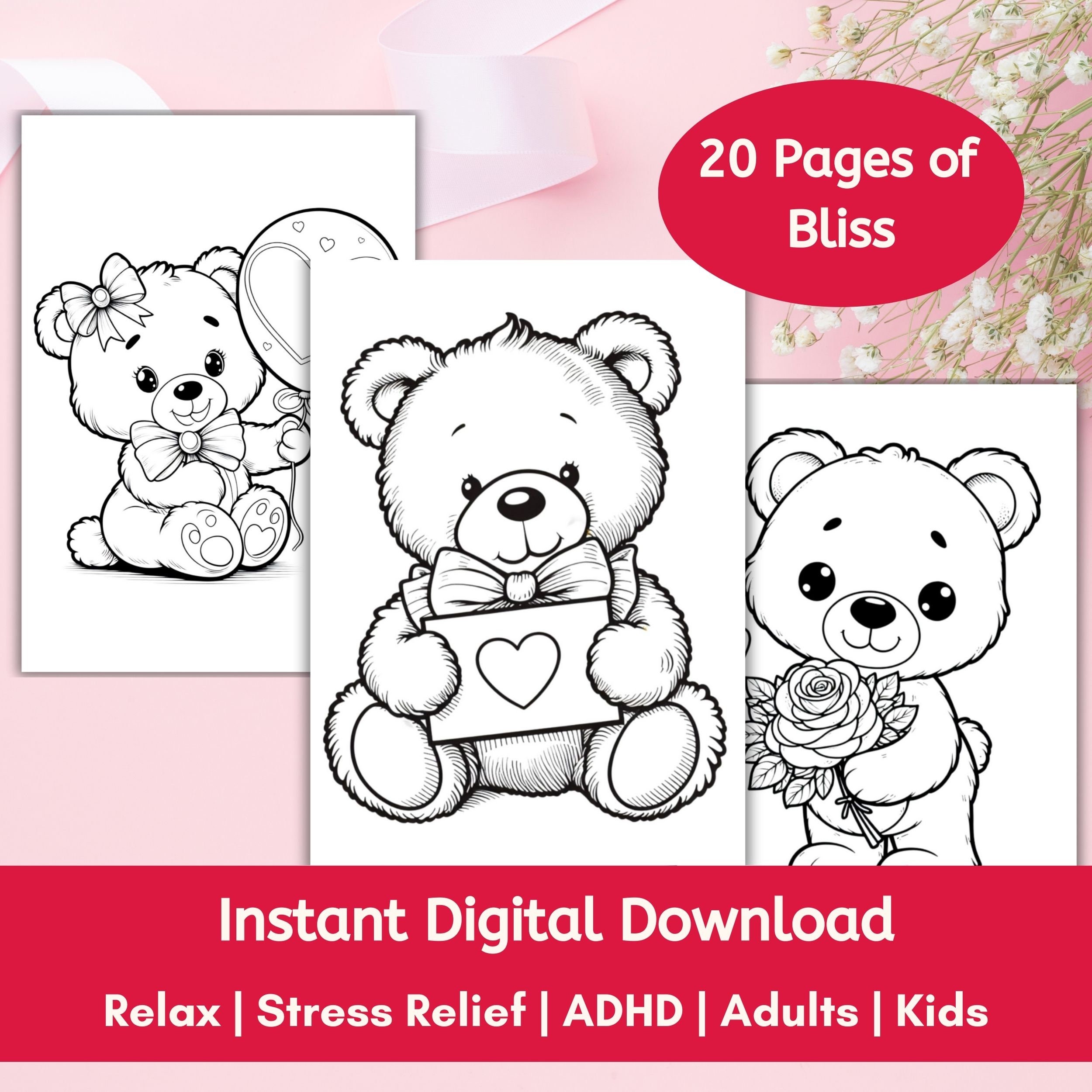 Valentine's Day Coloring Pages, Bear Colouring, Kid's Valentine ...