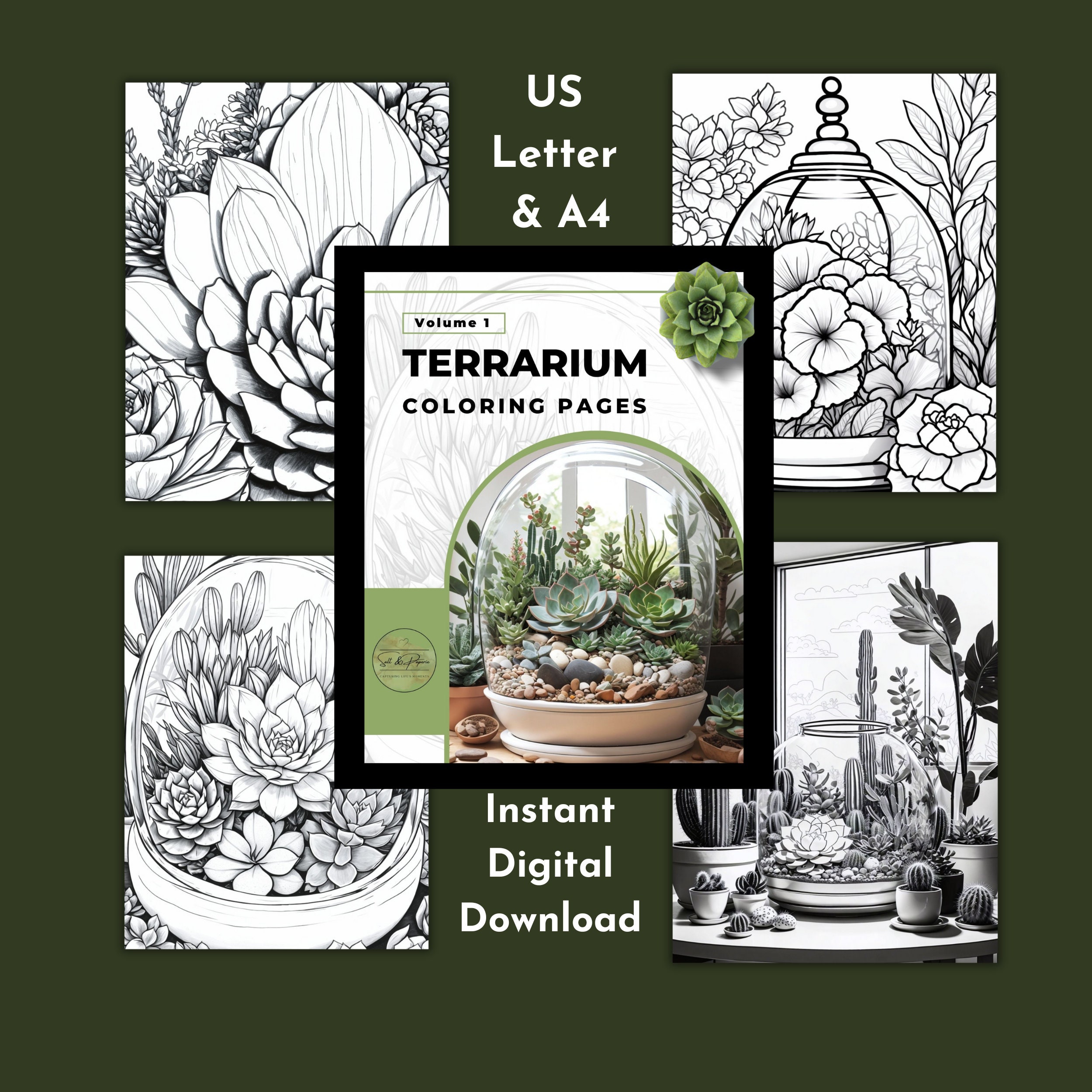 Terrarium Coloring Pages, Mindfulness, Adults and Kids Coloring Page ...