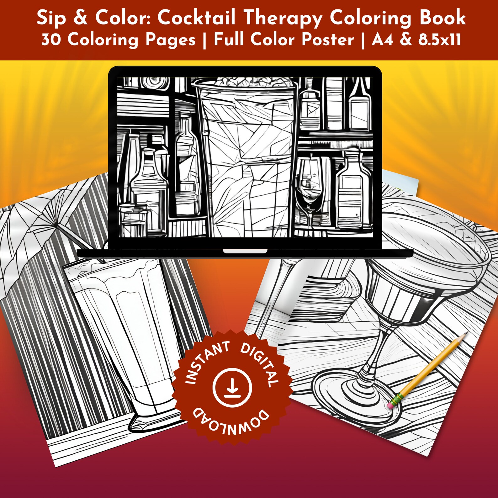 Cute Cocktail Coloring Pages, Drink Lover Fun Printable,adult Party ...