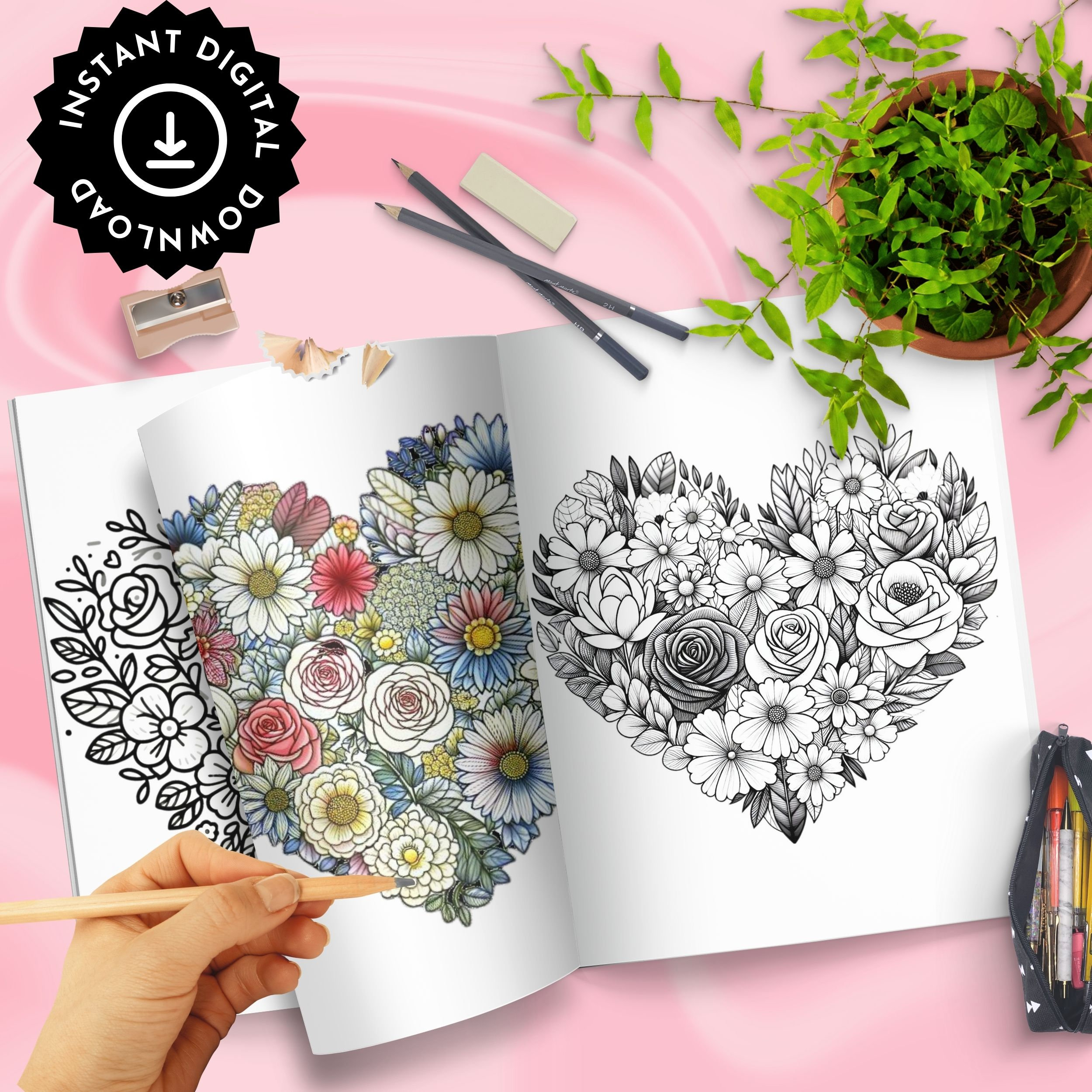 Coloring Pages Hearts and Flowers, Heart Coloring Page, Love Heart ...