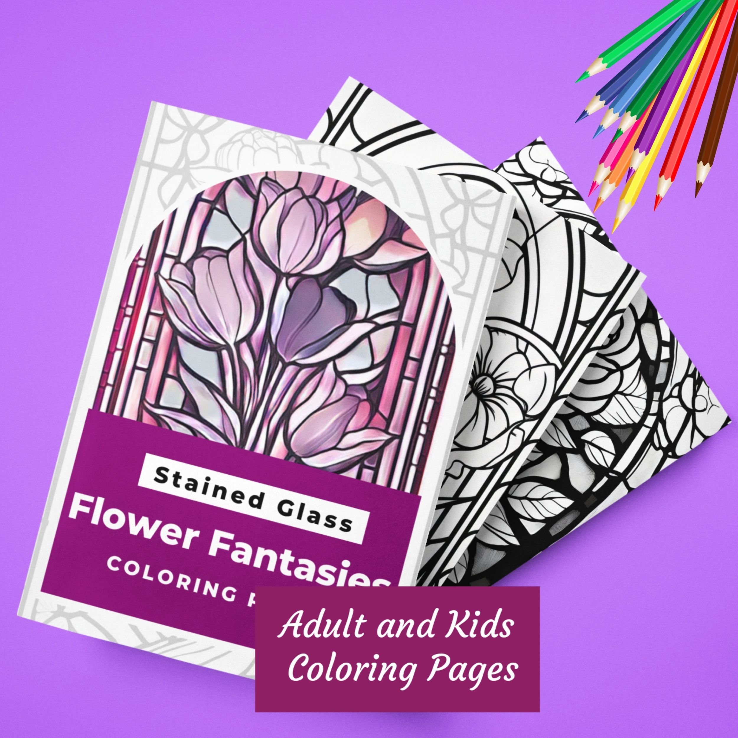 Stained Glass Flower Coloring Page, Adults and Kids Coloring Book ...