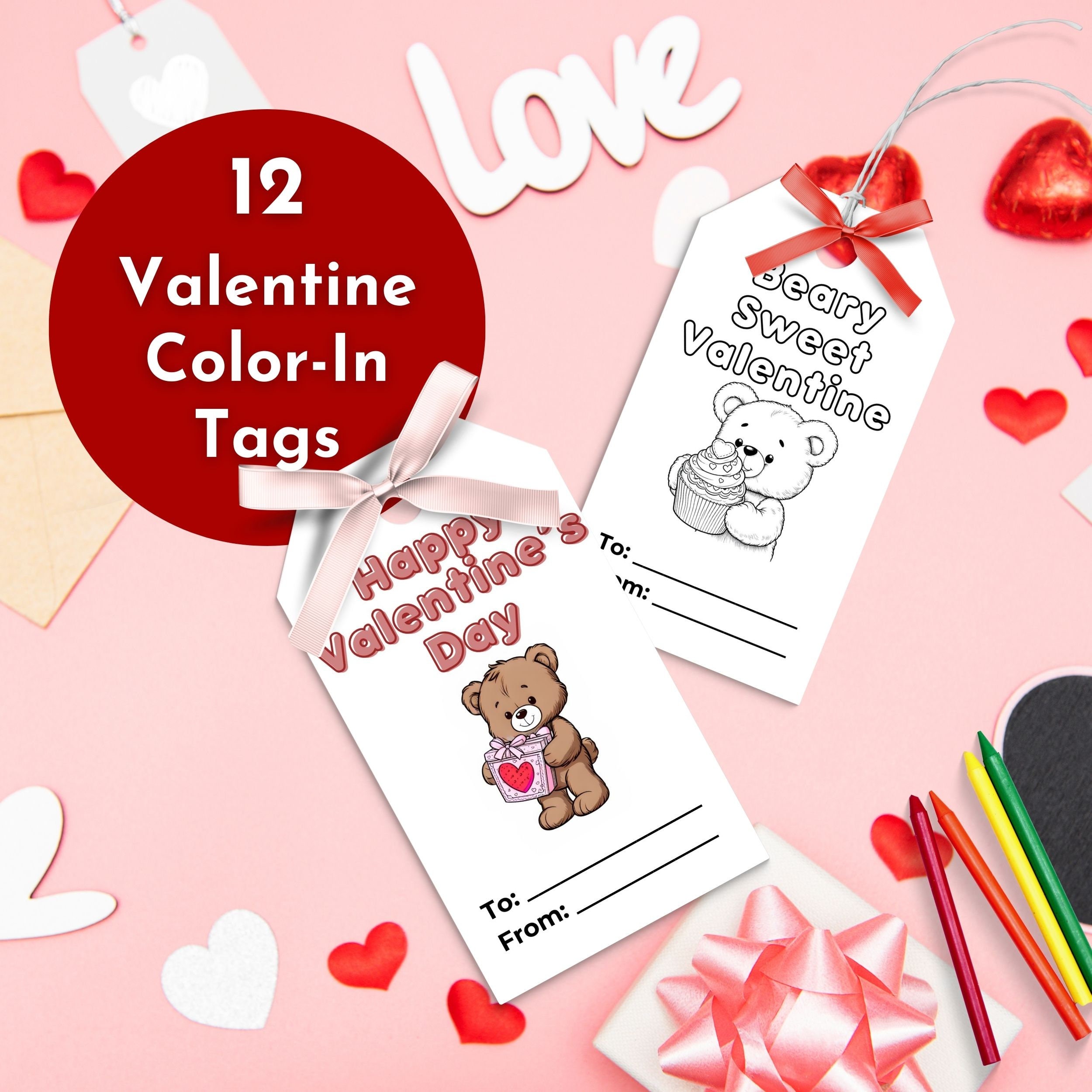 Coloring Valentine's Day Cards for Kids, Classroom Cards, Valentine Day ...