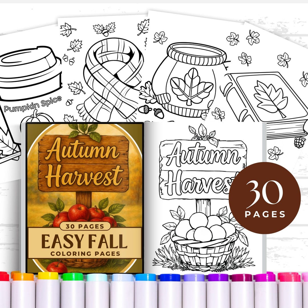 Autumn Coloring Pages: Pumpkin, Apple, Leaves - Fall Activity (PDF ...
