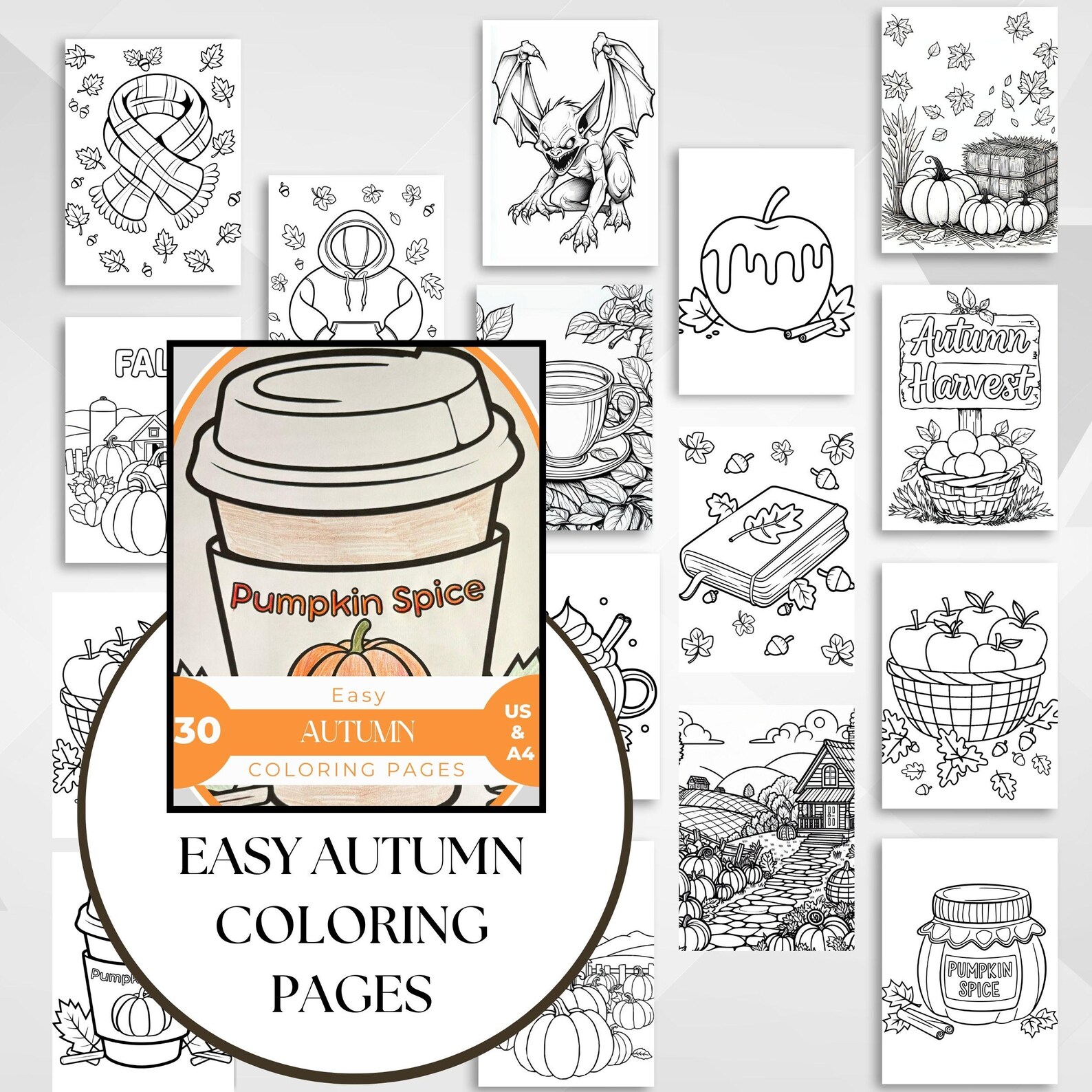 Cozy Autumn Coloring Pages, Adults Kids Colouring Book, Pumpkin Apple ...