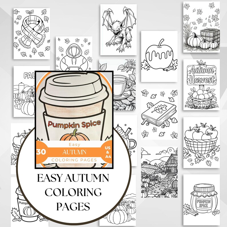 Cozy Autumn Coloring Pages, Adults Kids Colouring Book, Pumpkin Apple ...
