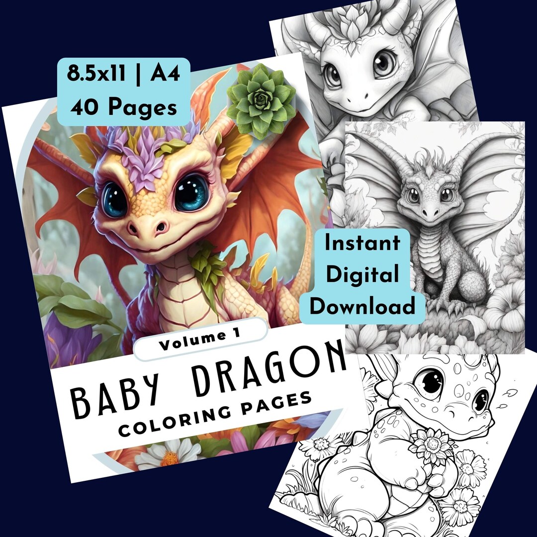 Cute Baby Dragons Coloring Book | Grayscale Coloring | Adults Kids ...
