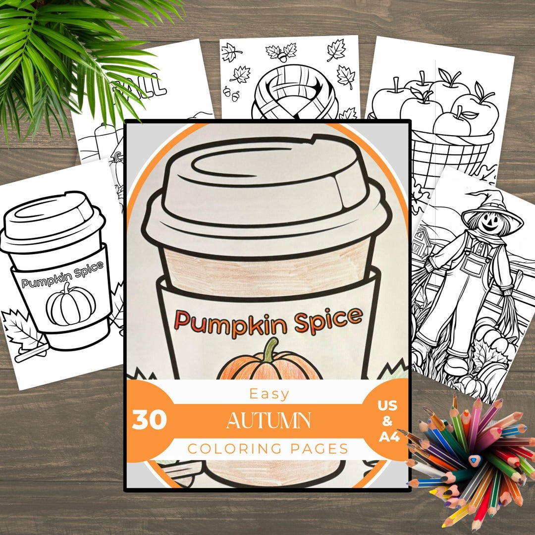 Cozy Autumn Coloring Pages, Adults Kids Colouring Book, Pumpkin Apple ...