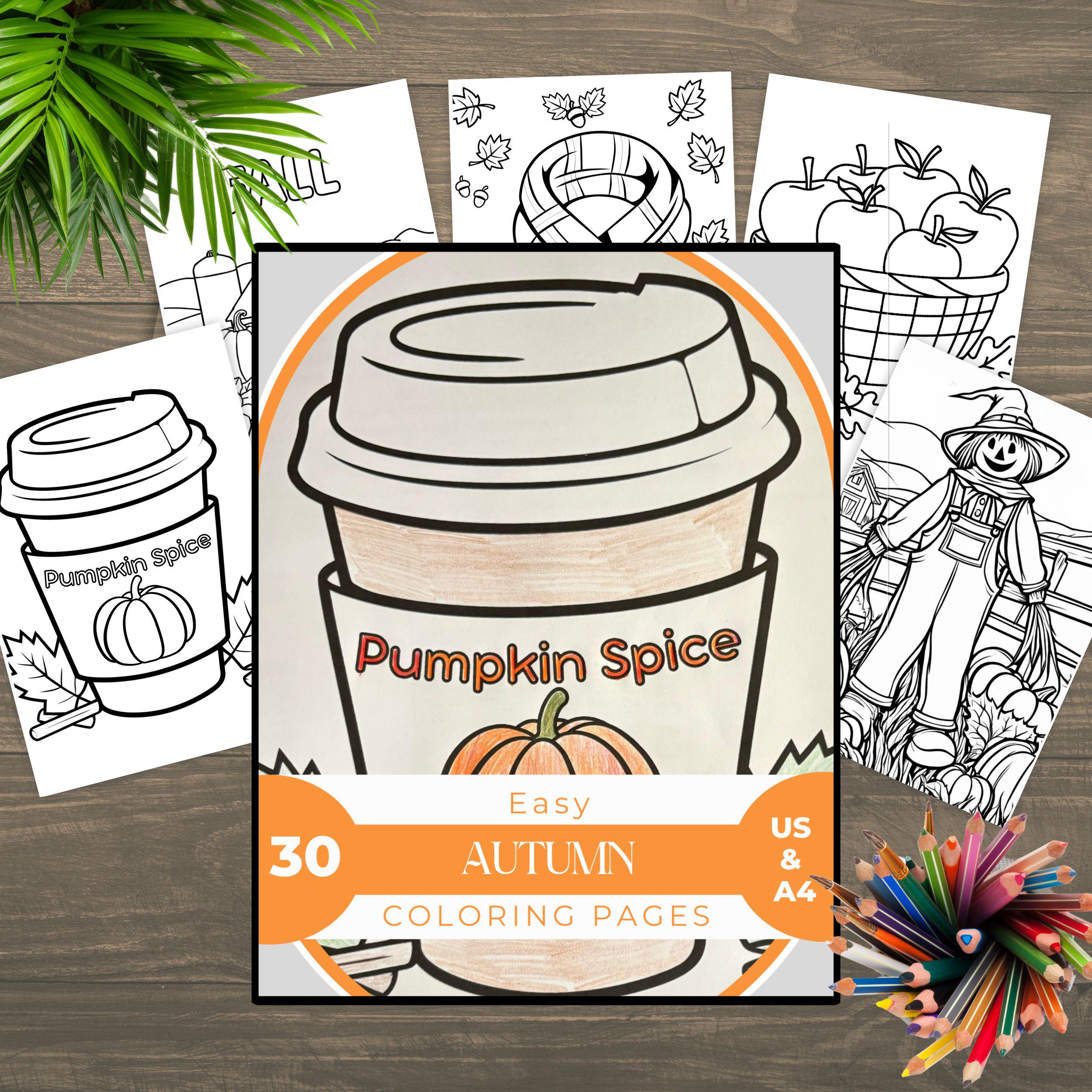 Cozy Autumn Coloring Pages, Adults Kids Colouring Book, Pumpkin Apple ...