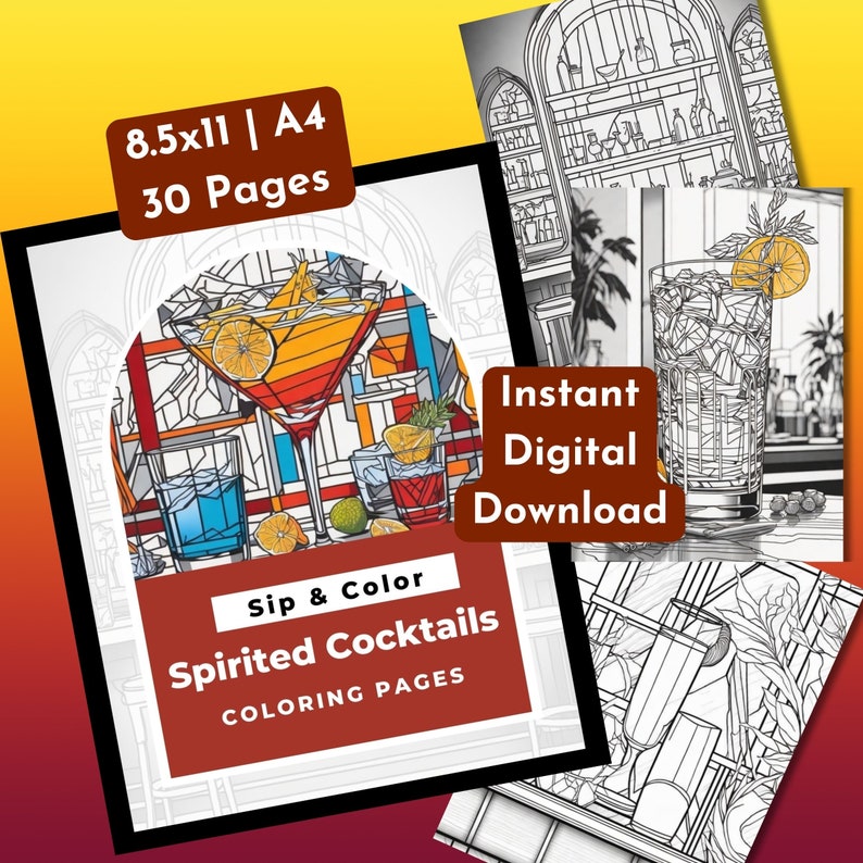 Cute Cocktail Coloring Pages, Drink Lover Fun Printable,adult Party ...