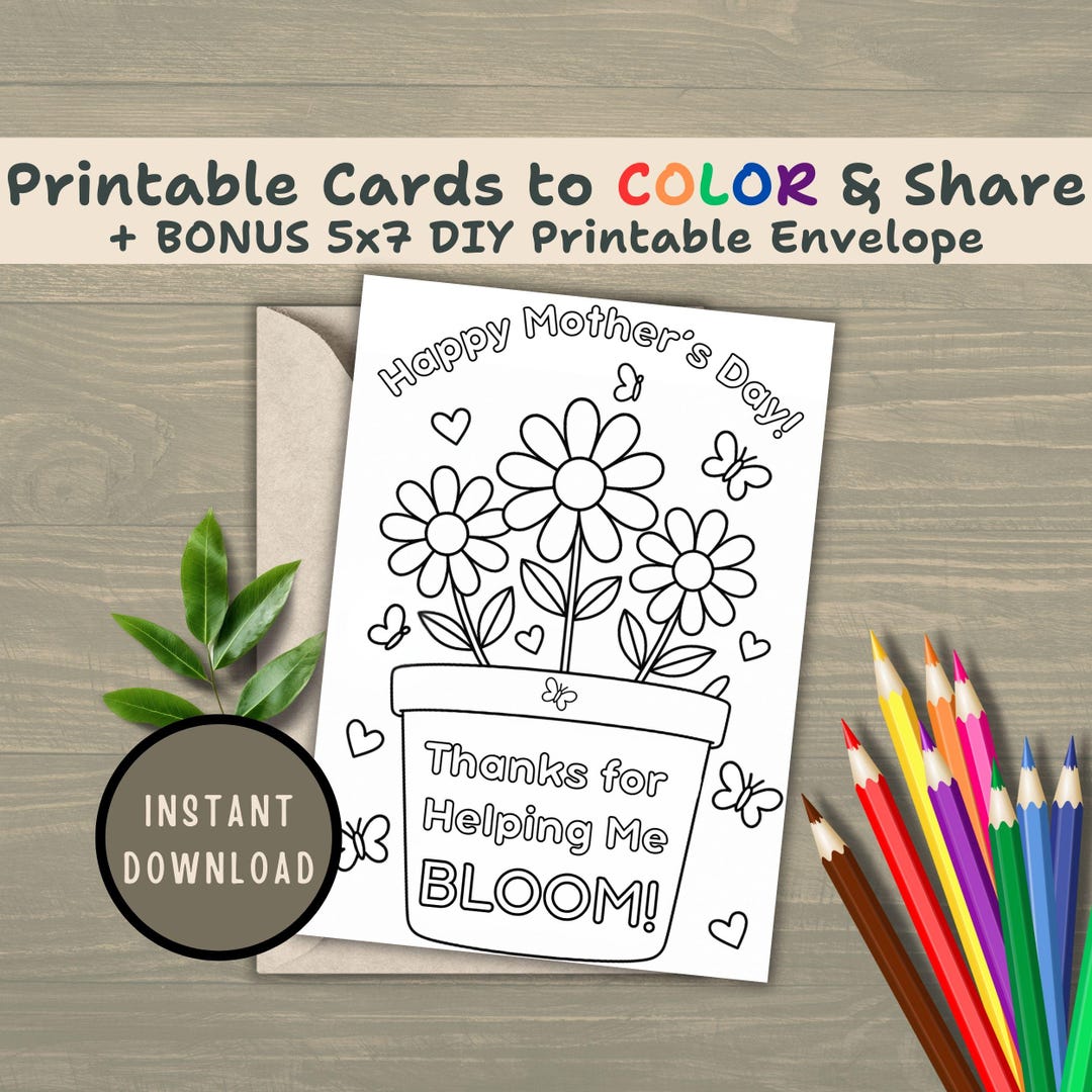 Mother's Day Color-in Card: DIY Kids Activity (instant Download) - Etsy