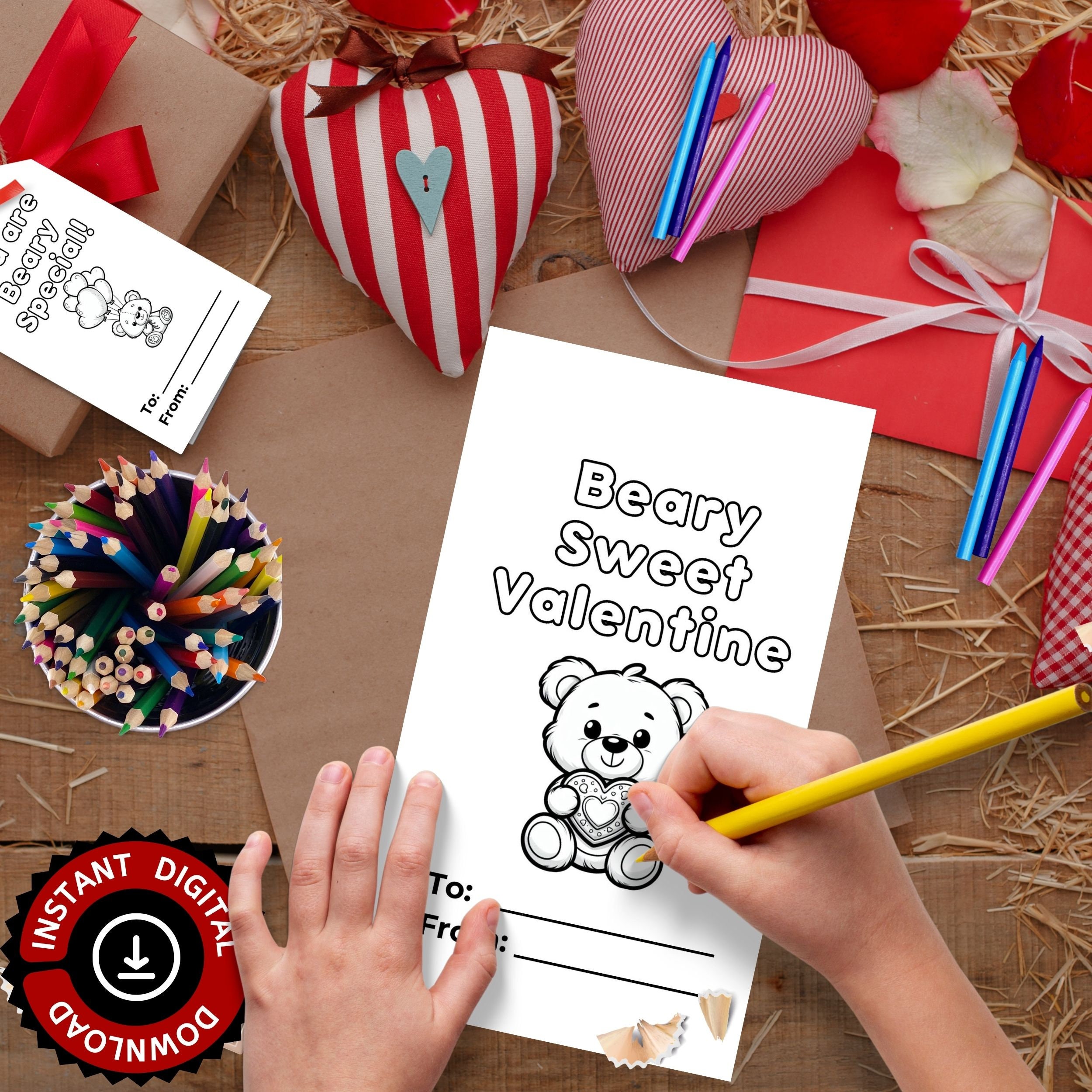 Coloring Valentine's Day Cards for Kids, Classroom Cards, Valentine Day ...