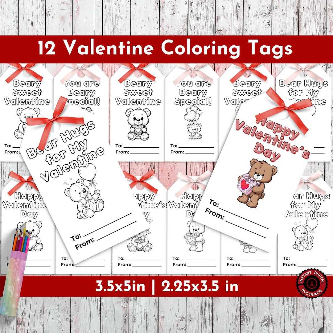 Coloring Valentine's Day Cards for Kids, Classroom Cards, Valentine Day ...