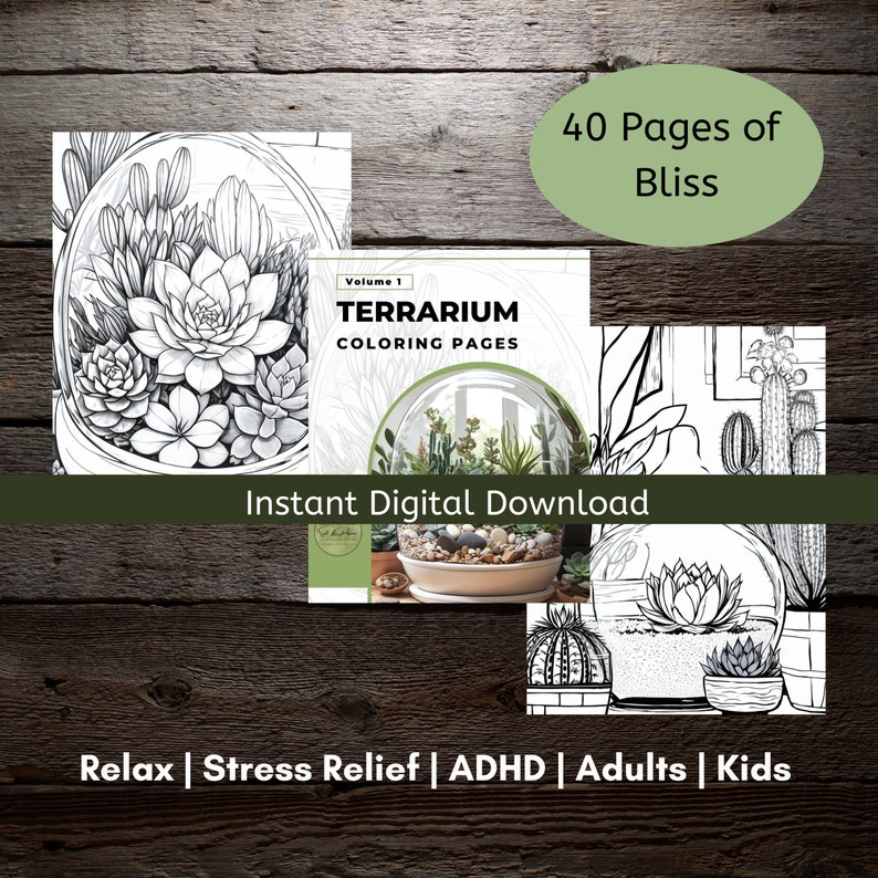 Terrarium Coloring Pages, Mindfulness, Adults and Kids Coloring Page ...