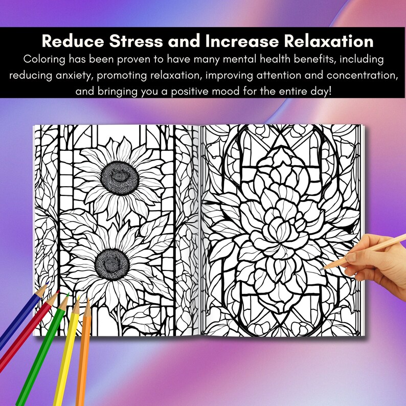 Stained Glass Flower Coloring Page, Adults and Kids Coloring Book ...