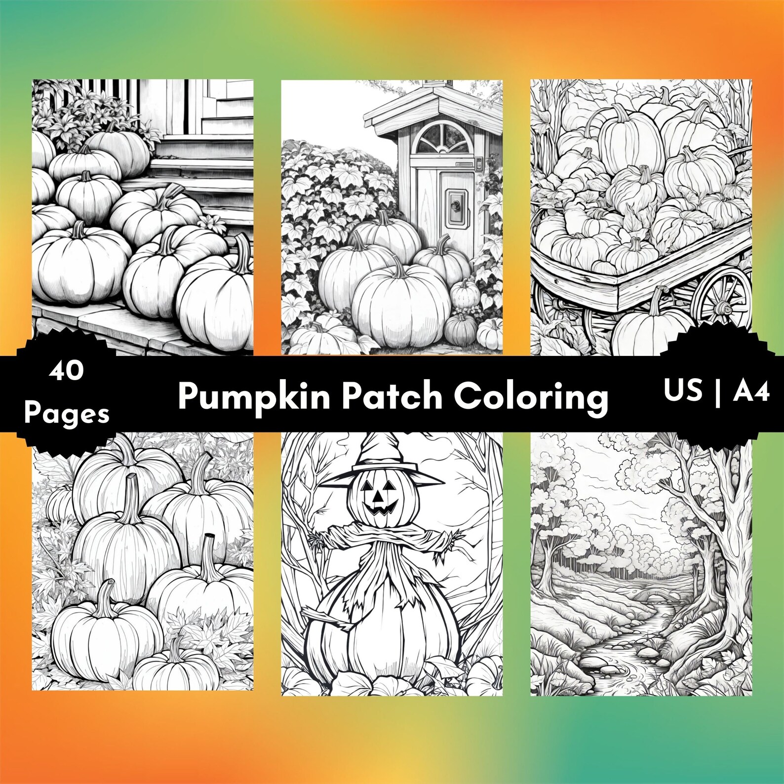 Pumpking Coloring Pages, Autumn Pumpkin Coloring Book,pumpkin Patch ...