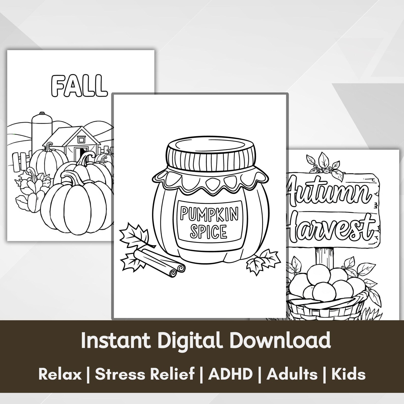 Cozy Autumn Coloring Pages, Adults Kids Colouring Book, Pumpkin Apple ...
