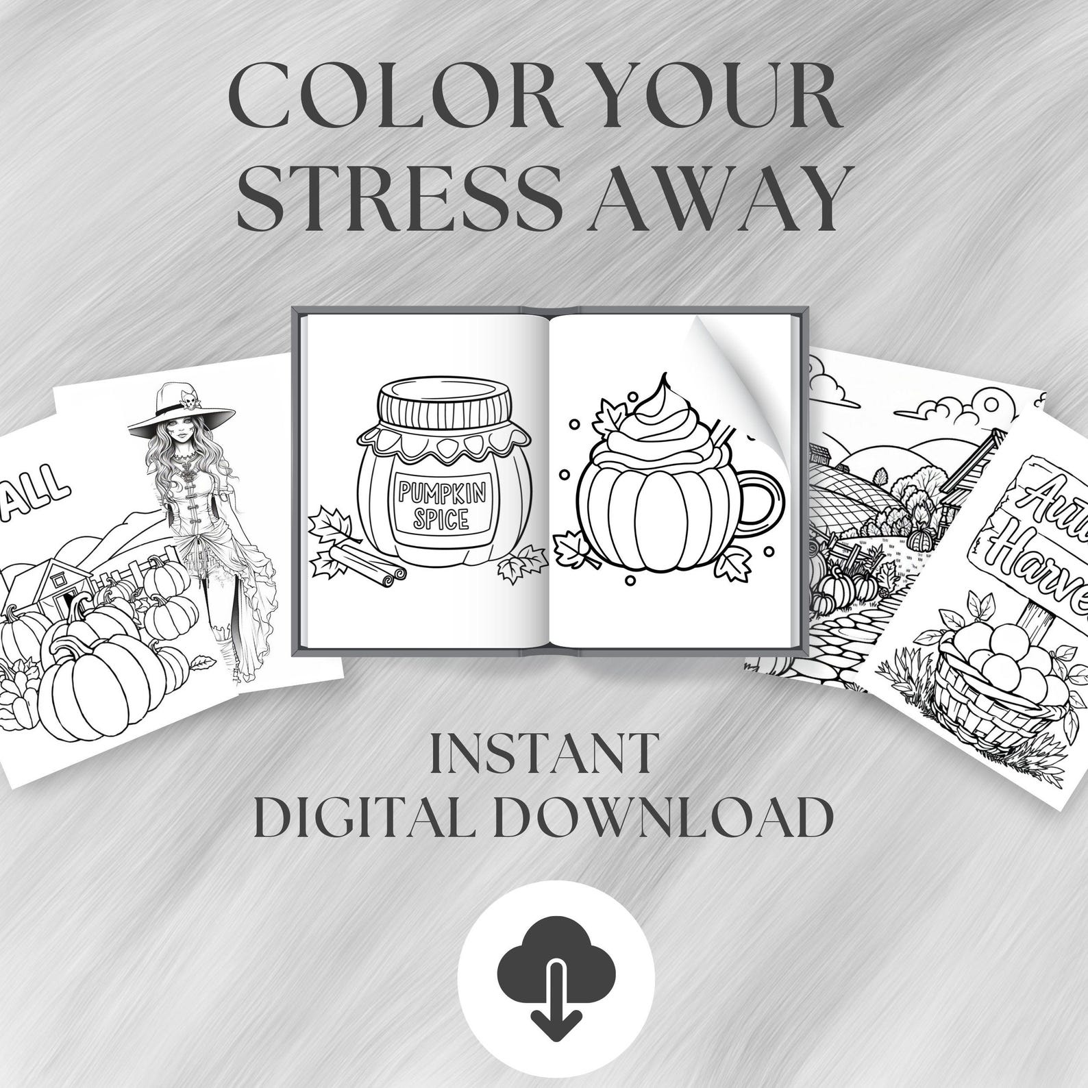 Cozy Autumn Coloring Pages, Adults Kids Colouring Book, Pumpkin Apple ...