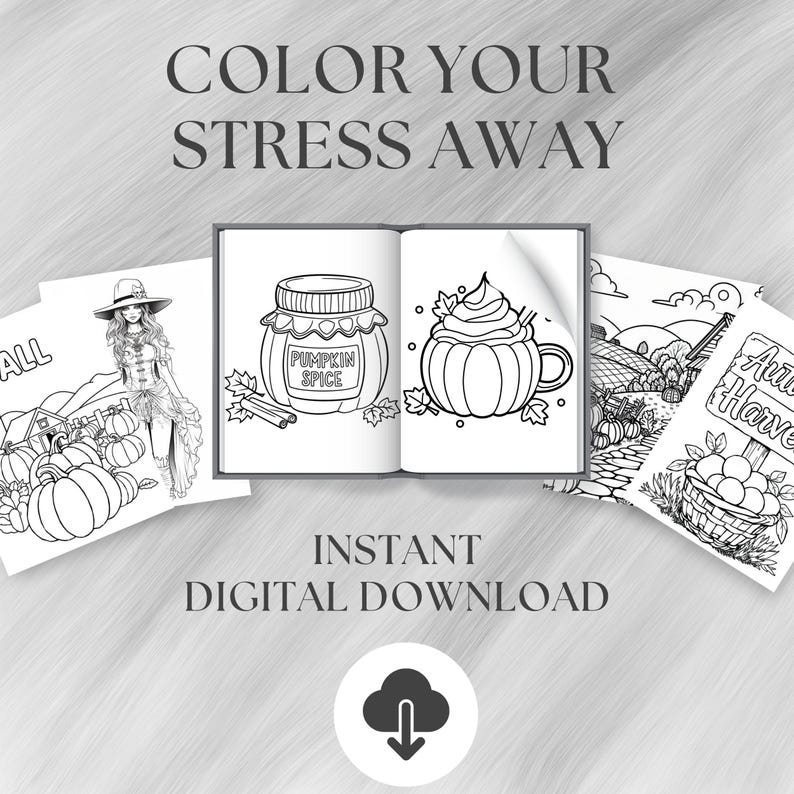 Cozy Autumn Coloring Pages, Adults Kids Colouring Book, Pumpkin Apple ...