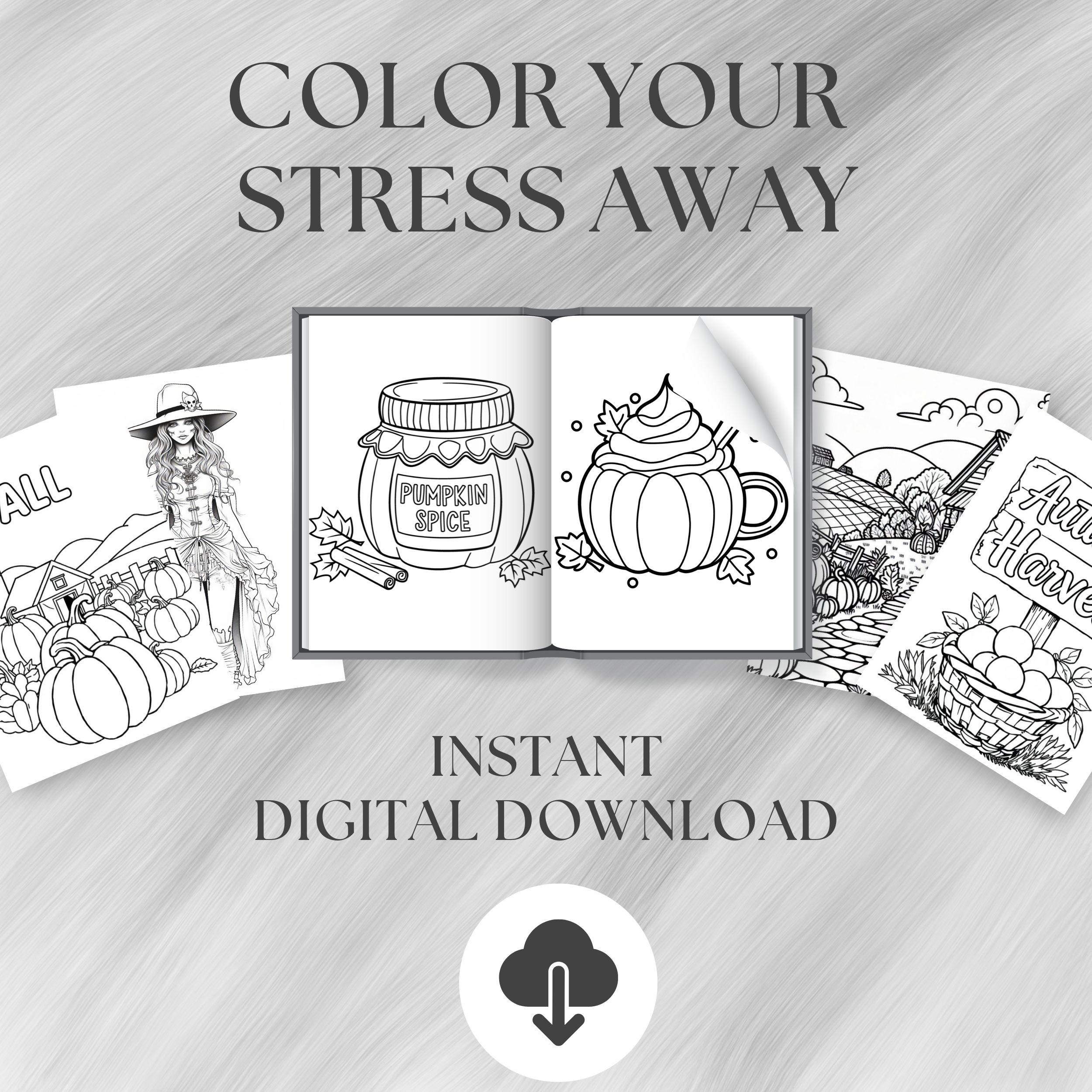 Cozy Autumn Coloring Pages, Adults Kids Colouring Book, Pumpkin Apple ...