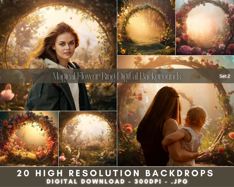 20 Magic Forest Floral Ring Digital Backdrops Floral Hoop - Etsy