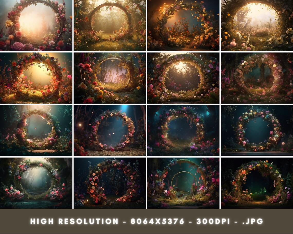 20 Magic Forest Floral Ring Digital Backdrops Floral Hoop - Etsy