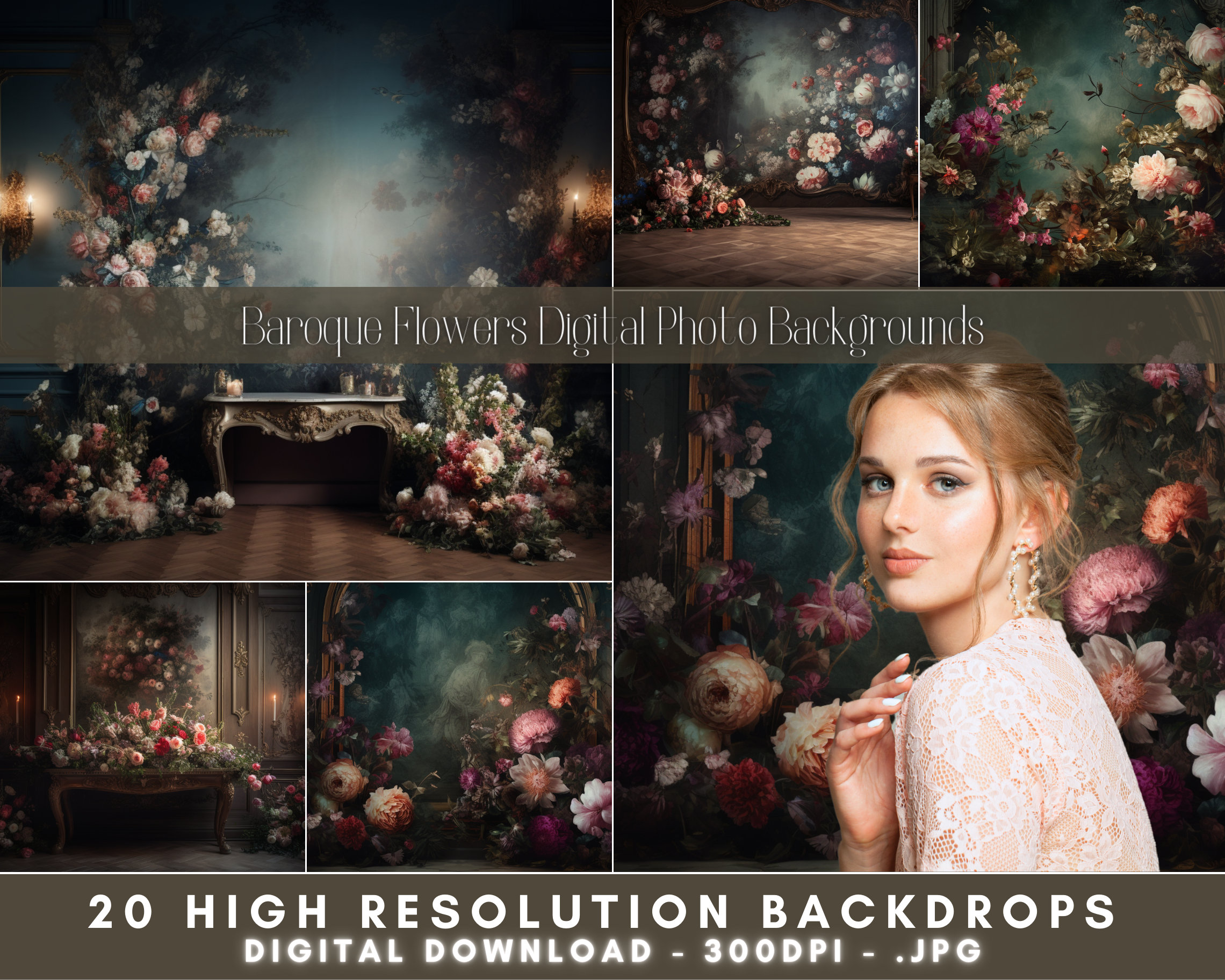 Baroque Flowers Studio Digital Backdrops - Photography Background ...