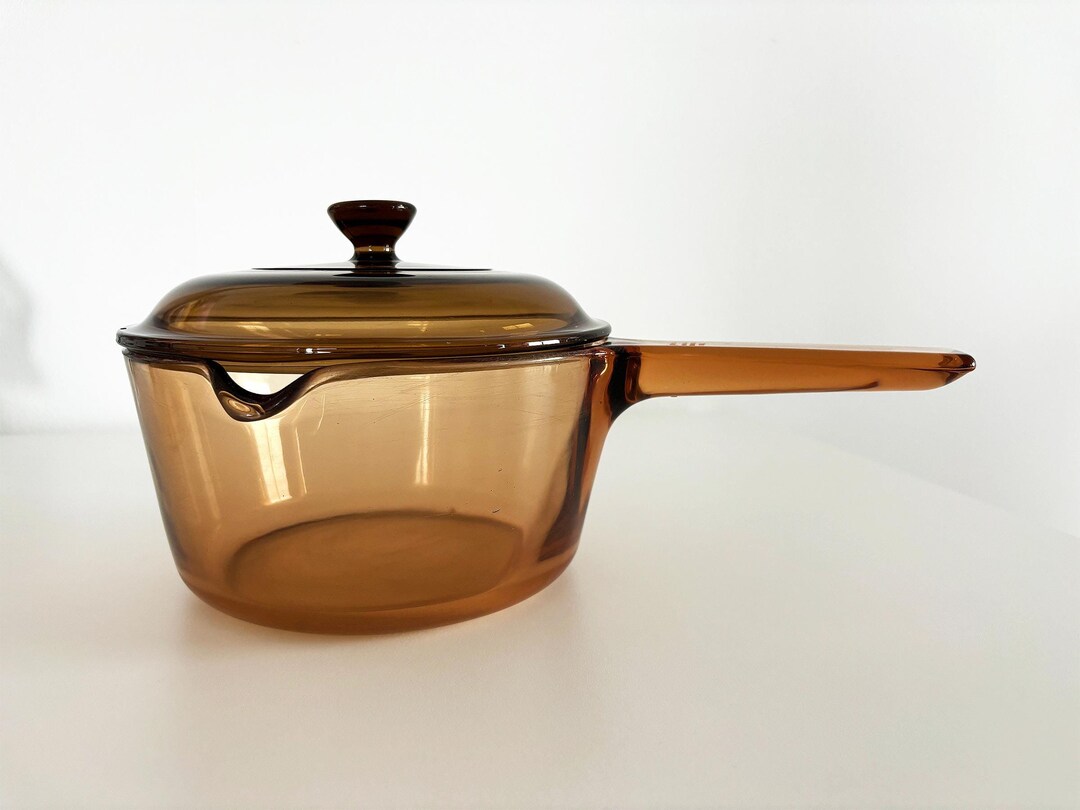 Vintage Pyrex Amber Glass Vision Corning Ware 1.5L Cooking Pot Retro ...