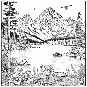 Mountain View Coloring Pages Printable Downloadable Artwork Kids Adults ...